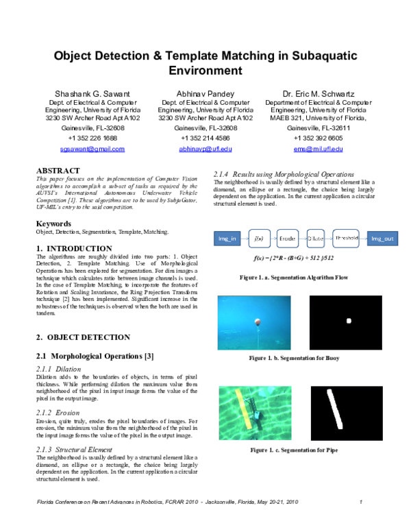 (PDF) Object Detection & Template Matching in Subaquatic Environment