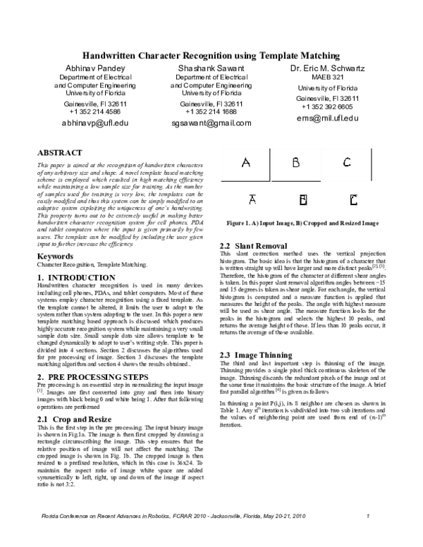 (PDF) Handwritten Character Recognition using Template Matching