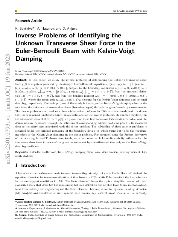 (PDF) Inverse Problems of Identifying the Unknown Transverse Shear ...