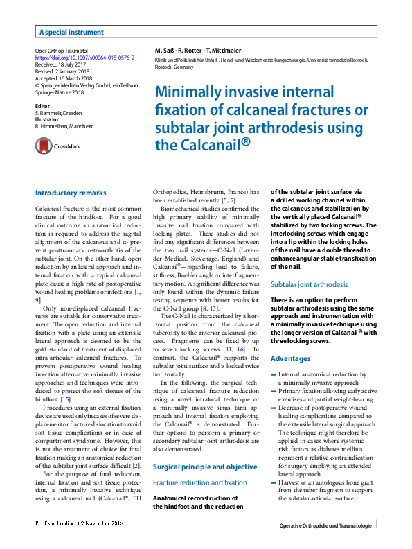 (PDF) Minimally invasive internal fixation of calcaneal fractures or ...