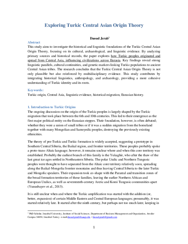 (PDF) Exploring Turkic Central Asian Origin Theory