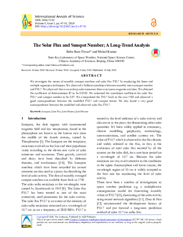 (PDF) The Solar Flux and Sunspot Number; A Long-Trend Analysis