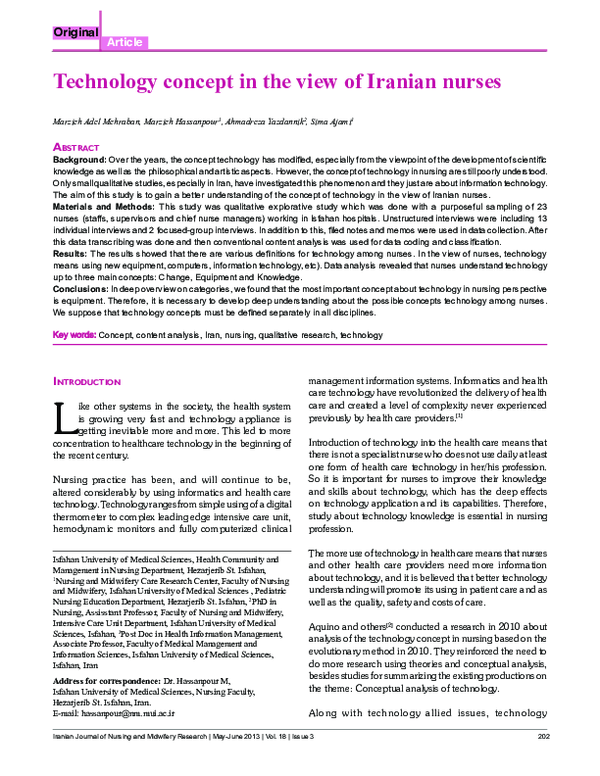 (PDF) Technology concept in the view of Iranian nurses