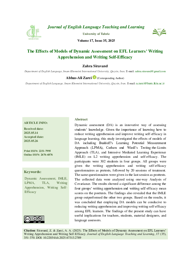 (PDF) The Effects of Models of Dynamic Assessment on EFL Learners ...