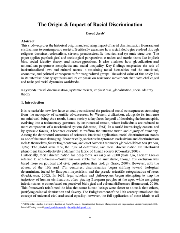 (PDF) The Origin & Impact of Racial Discrimination