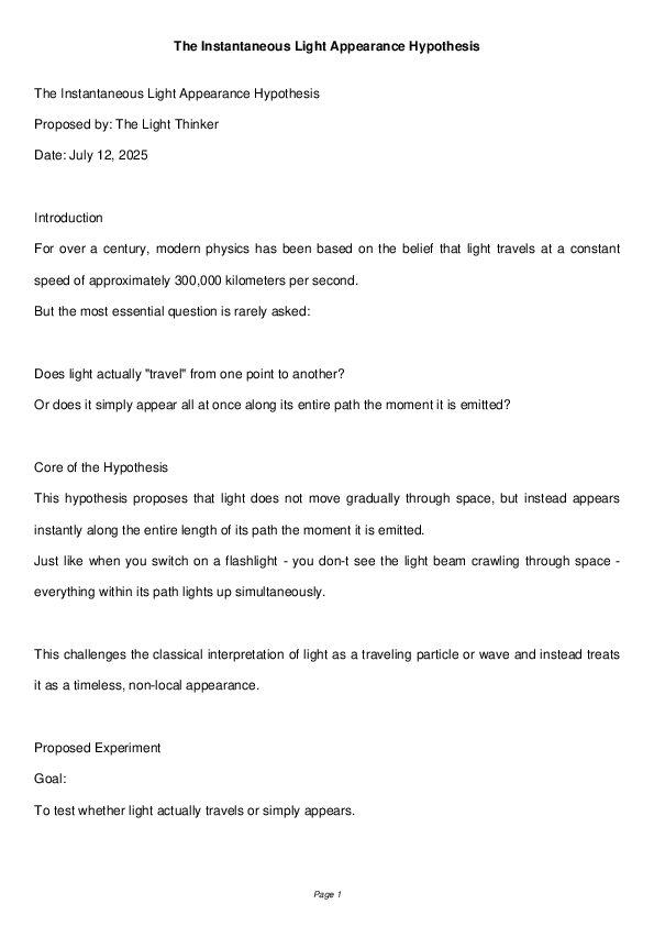 (PDF) The Instantaneous Light Appearance Hypothesis