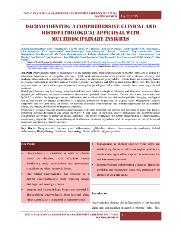 (PDF) Dacryoadenitis: A Comprehensive Clinical and Histopathological ...