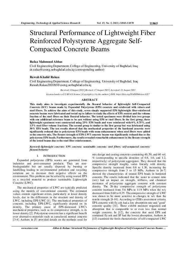(PDF) Structural Performance of Lightweight Fiber Reinforced Polystyrene Aggregate Self ...