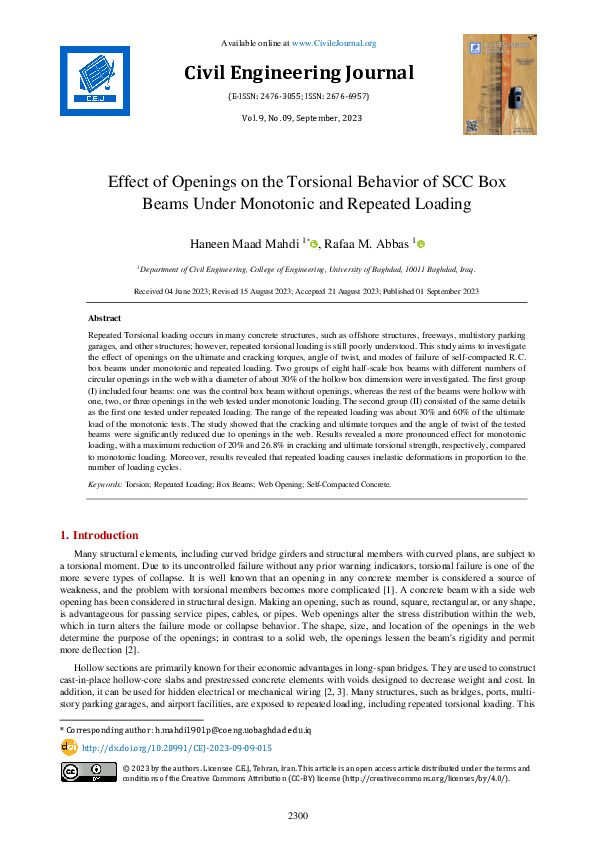 (PDF) Effect of Openings on the Torsional Behavior of SCC Box Beams ...