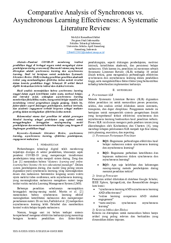 (PDF) Comparative Analysis of Synchronous vs. Asynchronous Learning Effectiveness: A Systematic ...