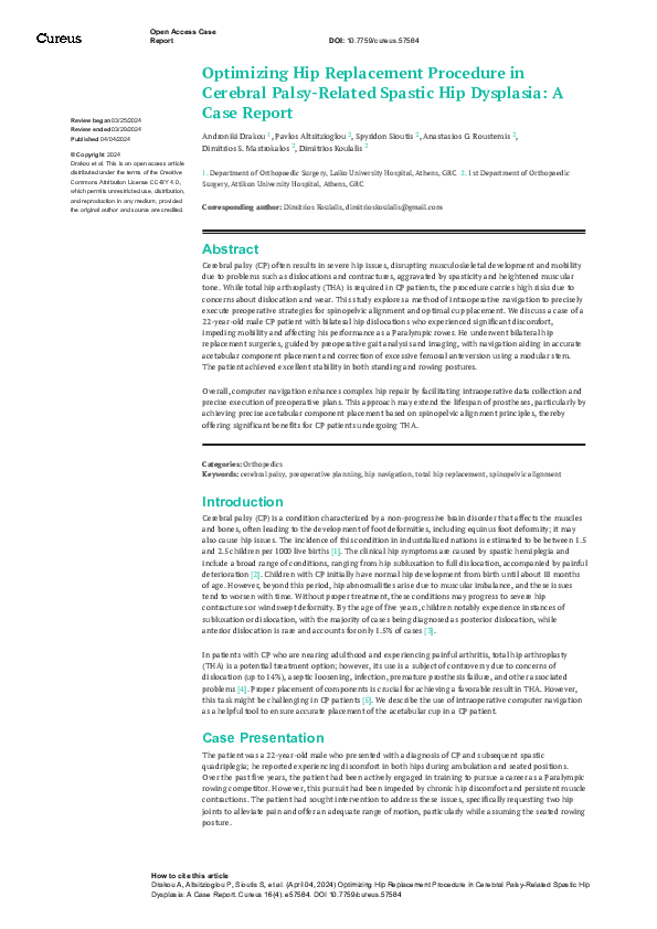(PDF) Optimizing Hip Replacement Procedure in Cerebral Palsy-Related ...