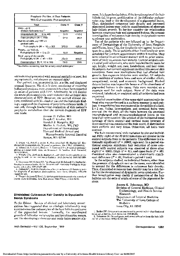 (PDF) Diminished Cutaneous Hair Density in Dysplastic Nevus Syndrome