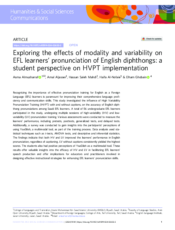 (PDF) Exploring the effects of modality and variability on EFL learners ...