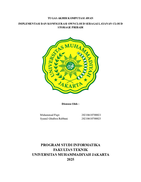(PDF) TUGAS AKHIR KOMPUTASI AWAN IMPLEMENTASI DAN KONFIGURASI OWNCLOUD SEBAGAI LAYANAN CLOUD ...