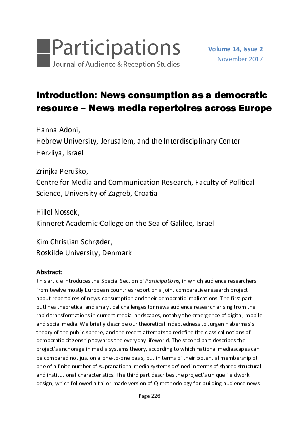 (PDF) Introduction: News consumption as a democratic resource – News ...