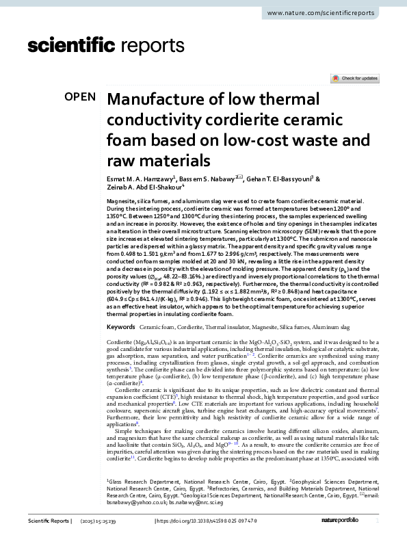 (PDF) Manufacture of low thermal conductivity cordierite ceramic foam ...