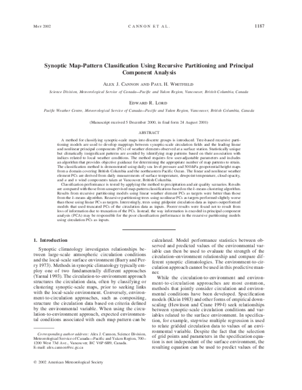 (PDF) Synoptic Map-Pattern Classification Using Recursive Partitioning and Principal Component ...