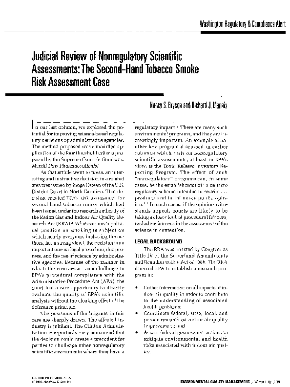 (PDF) Judicial review of nonregulatory scientific assessments: The ...