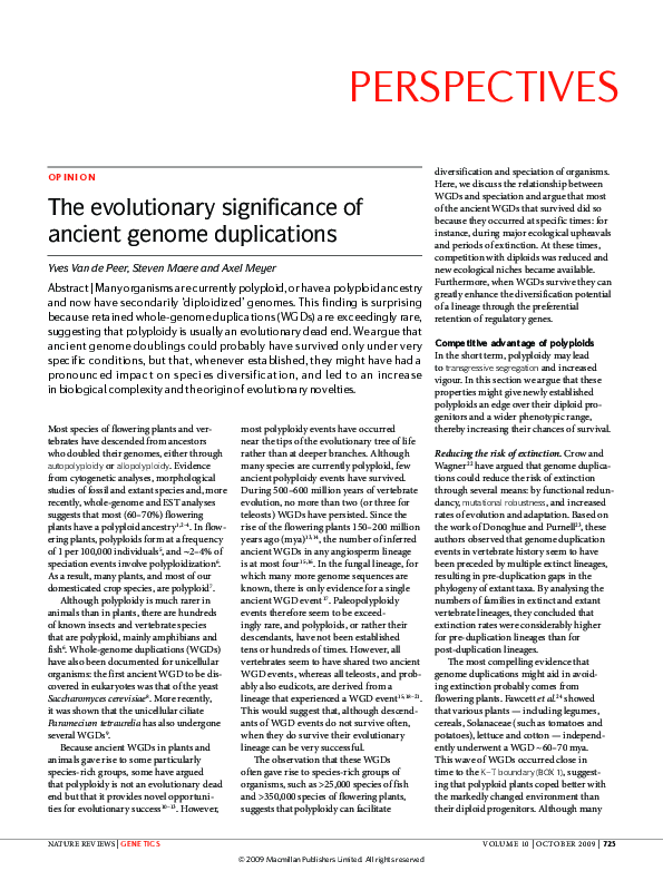 (PDF) The evolutionary significance of ancient genome duplications