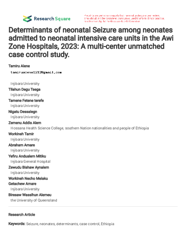 (PDF) Determinants of neonatal Seizure among neonates admitted to ...