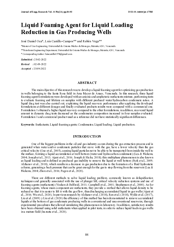 (PDF) Liquid Foaming Agent for Liquid Loading Reduction in Gas ...