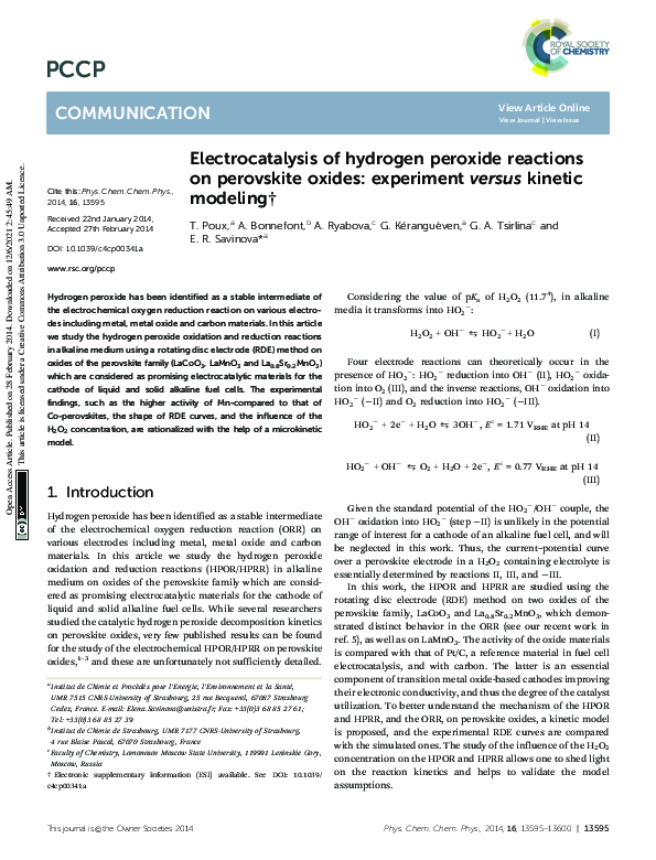 (PDF) Electrocatalysis of hydrogen peroxide reactions on perovskite ...