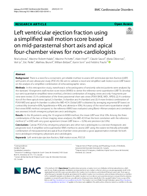 (PDF) Left ventricular ejection fraction using a simplified wall motion ...