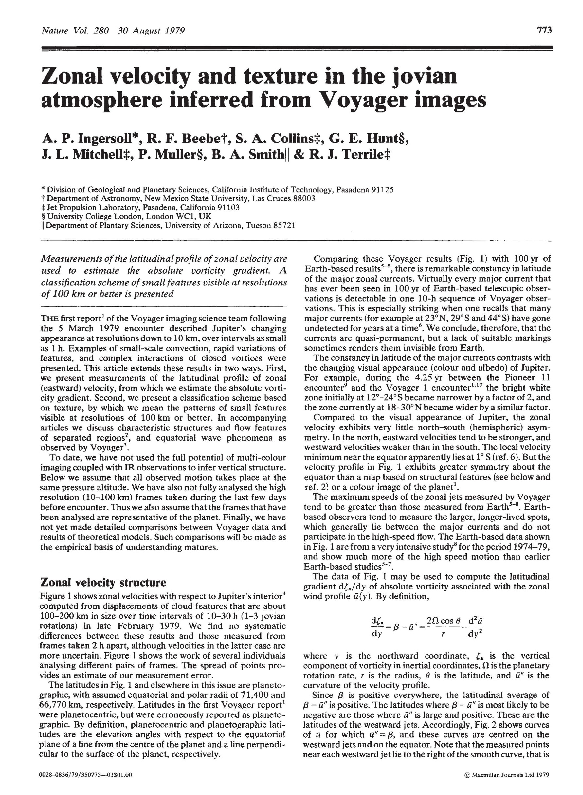 (PDF) Zonal velocity and texture in the jovian atmosphere inferred from ...