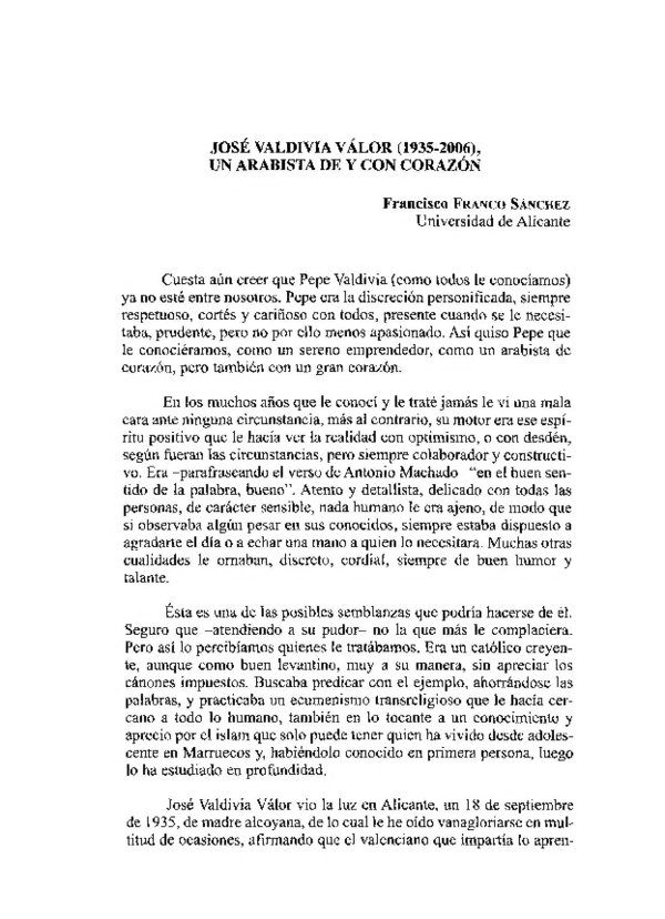 (PDF) José Valdivia Válor (1935-2006), un arabista de y con corazón