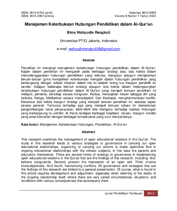 (PDF) Manajemen Keterbukaan Hubungan Pendidikan dalam Al-Qur'an