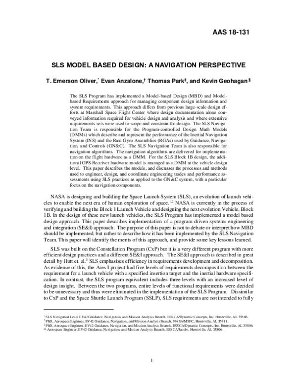 (PDF) SLS Model Based Design: A Navigation Perspective