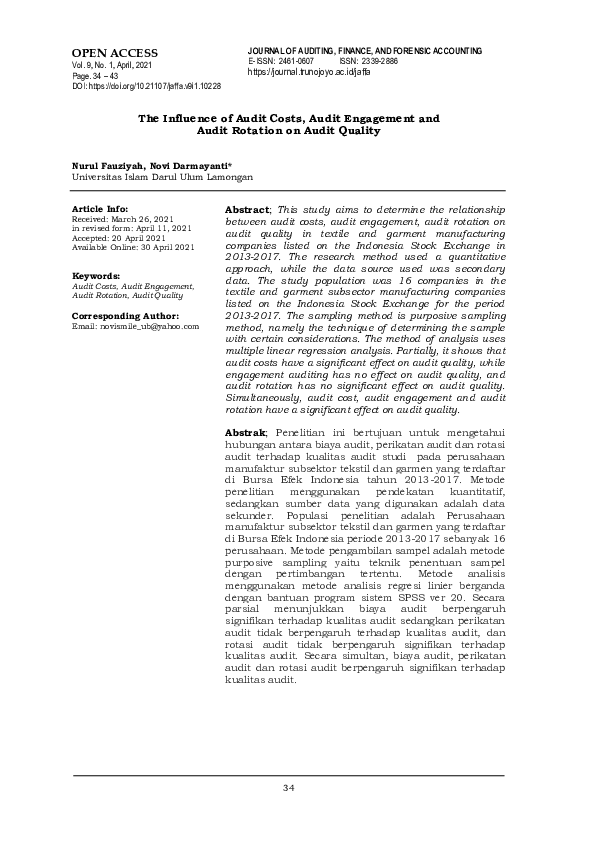 (PDF) The Influence of Audit Costs, Audit Engagement and Audit Rotation ...