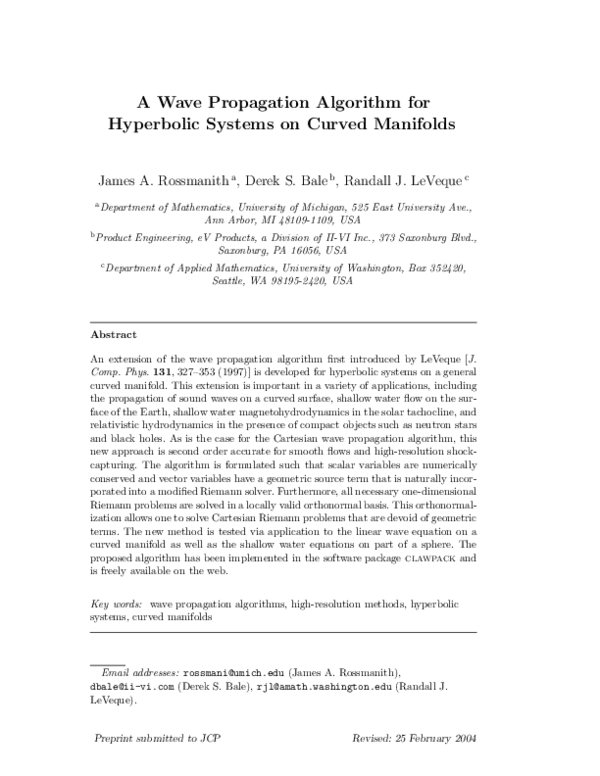 (PDF) A wave propagation algorithm for hyperbolic systems on curved ...