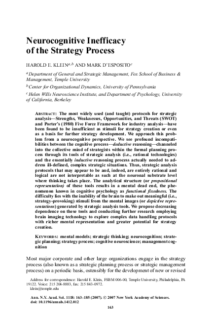 (PDF) Neurocognitive Inefficacy of the Strategy Process
