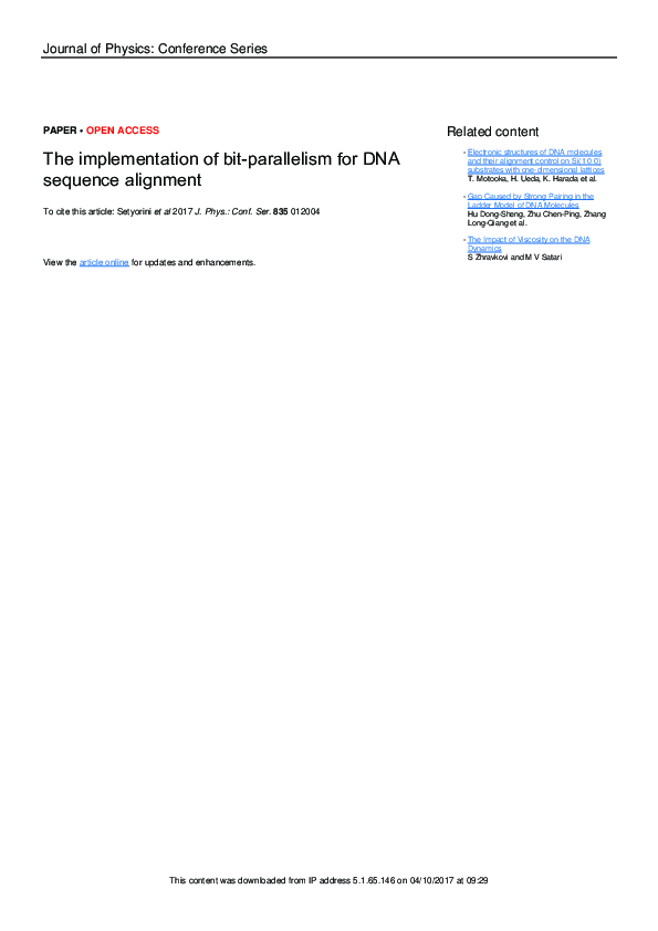 (PDF) The implementation of bit-parallelism for DNA sequence alignment