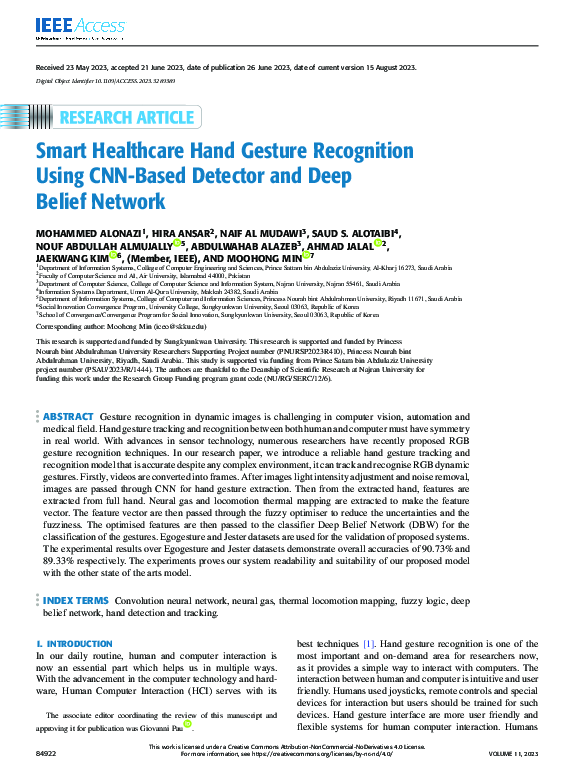 (PDF) Smart Healthcare Hand Gesture Recognition using CNN-based Detector and Deep Belief Network