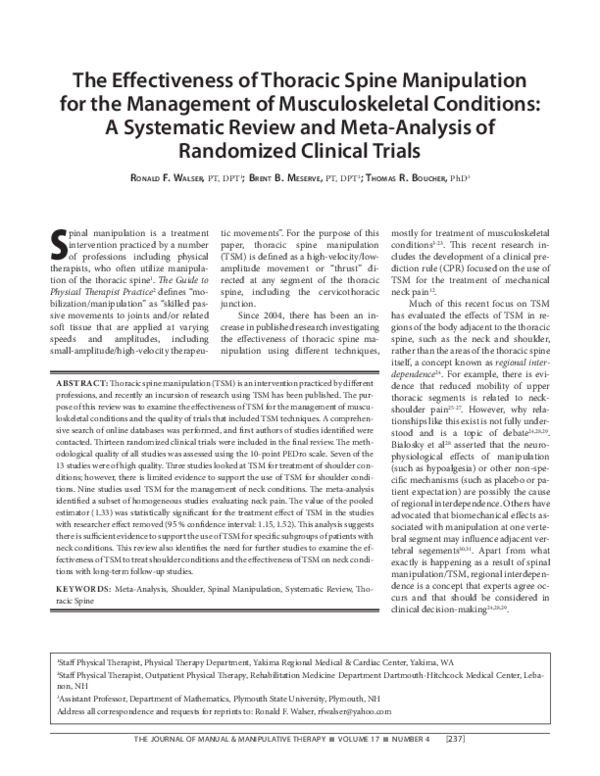 (PDF) The effectiveness of thoracic spine manipulation for the ...