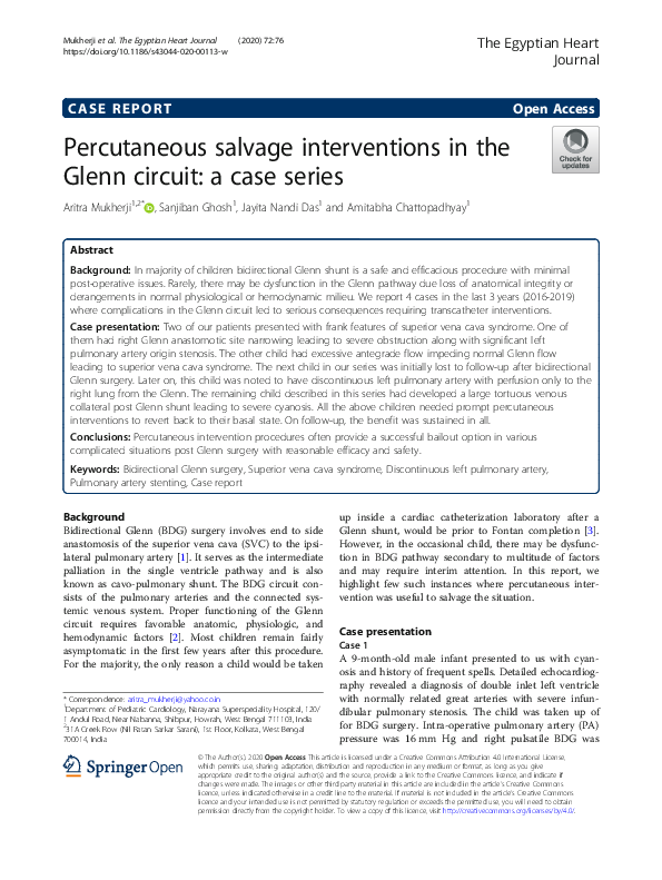 (PDF) Percutaneous salvage interventions in the Glenn circuit: a case ...