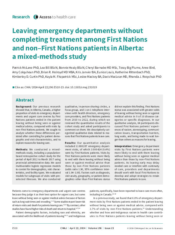 (PDF) Leaving emergency departments without completing treatment among ...