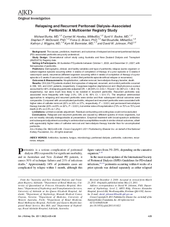 (PDF) Relapsing and Recurrent Peritoneal Dialysis–Associated ...