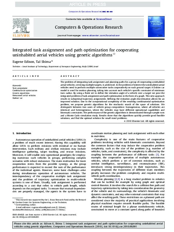 (PDF) Integrated task assignment and path optimization for cooperating uninhabited aerial ...