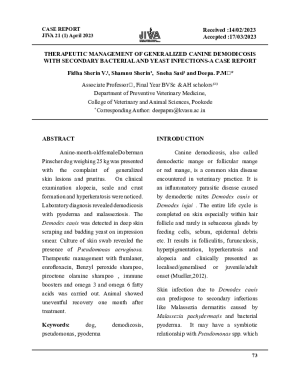 (PDF) Therapeutic Management of Generalized Canine Demodicosis with ...