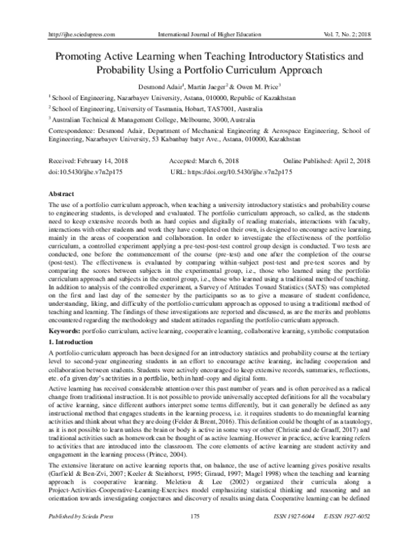 (PDF) Promoting Active Learning when Teaching Introductory Statistics ...