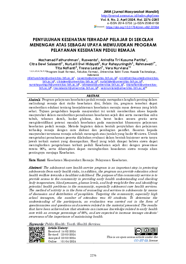 (PDF) Penyuluhan Kesehatan Terhadap Pelajar DI Sekolah Menengah Atas ...