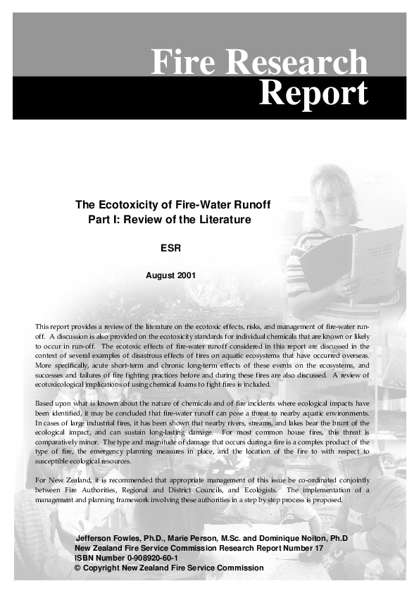(PDF) The Ecotoxicity of Fire-Water Runoff Part I: Review of the Literature