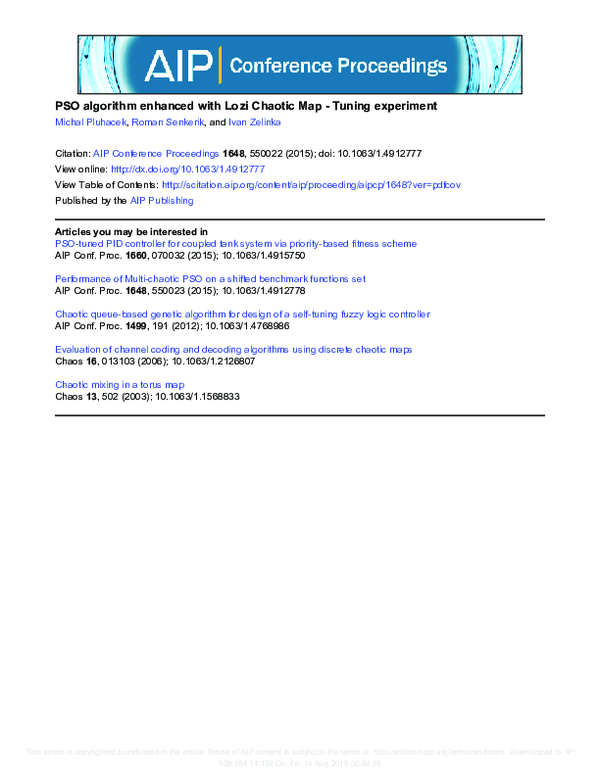 (PDF) PSO algorithm enhanced with Lozi Chaotic Map - Tuning experiment