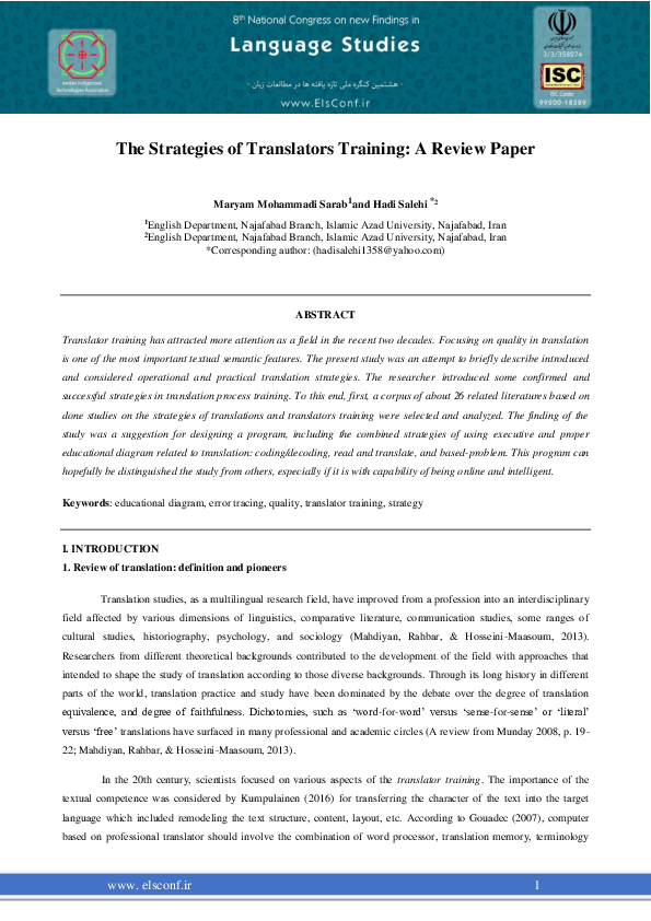 (PDF) The Strategies of Translators Training: A Review Paper