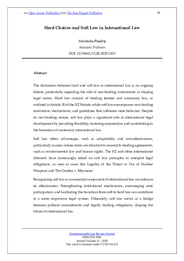 (PDF) Hard Choices and Soft Law in International Law