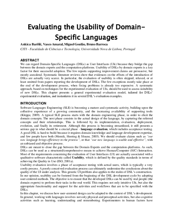 (PDF) Evaluating the Usability of Domain-Specific Languages