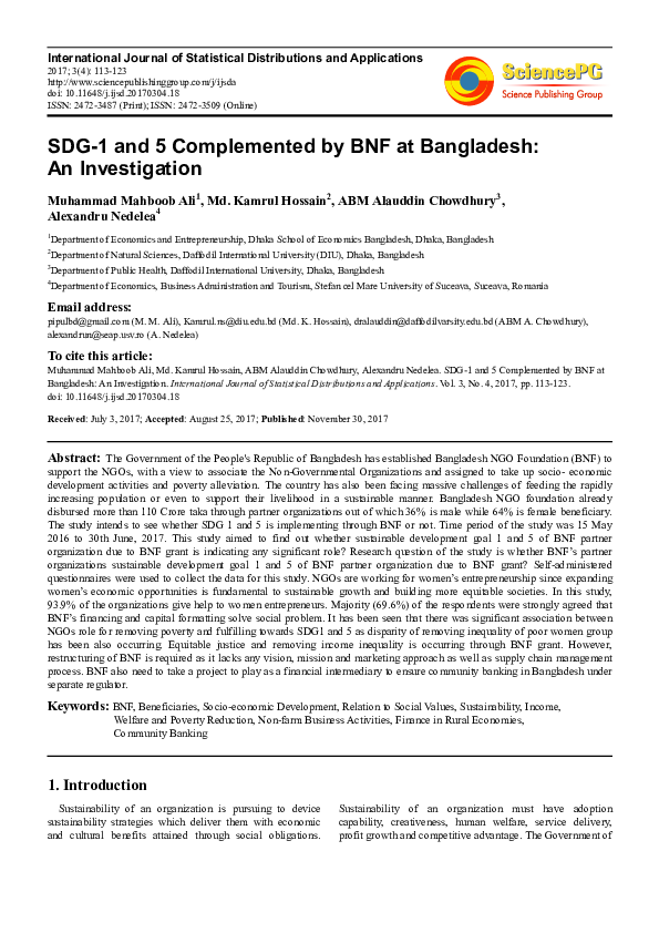 (PDF) SDG-1 and 5 Complemented by BNF at Bangladesh: An Investigation
